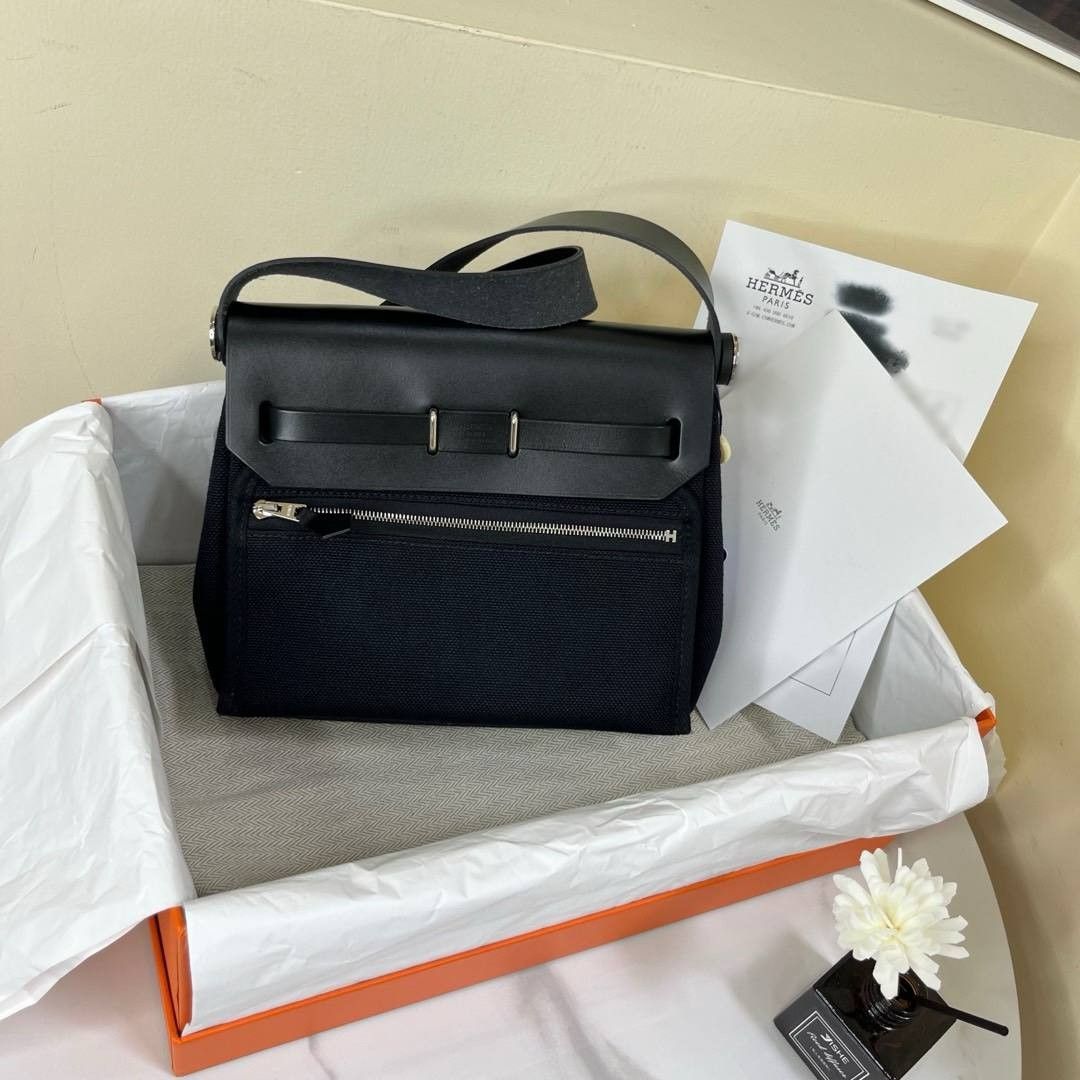 Hermes Mini Herbag in Black Noir PHW Full set with receipt, Luxury ...