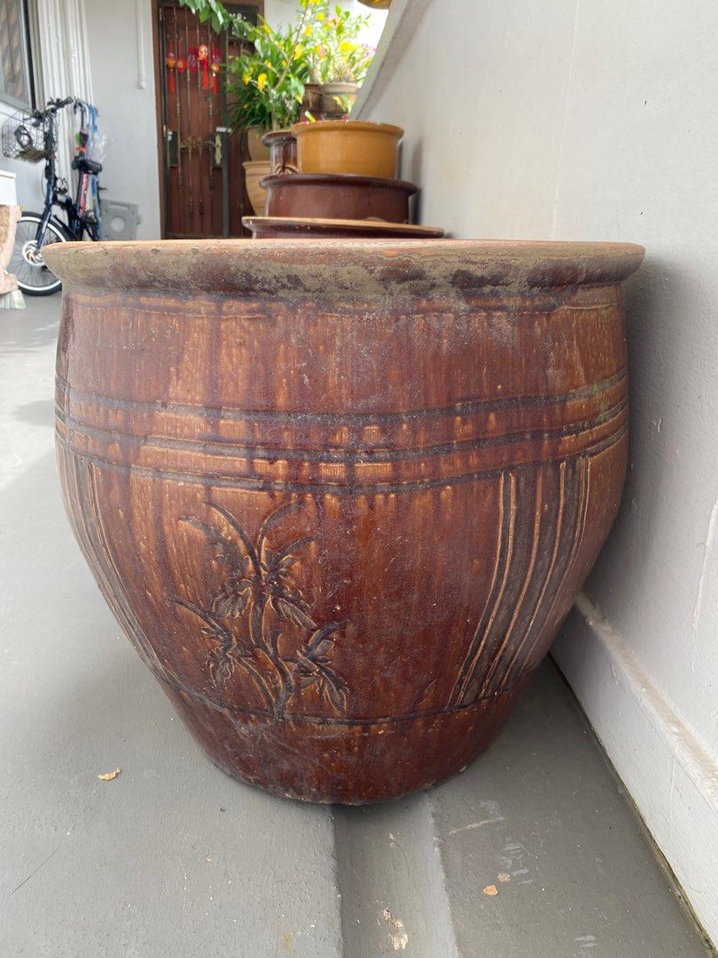 Large Vintage Brown Ceramic Pot No Hole Can Keep Fish , Furniture ...