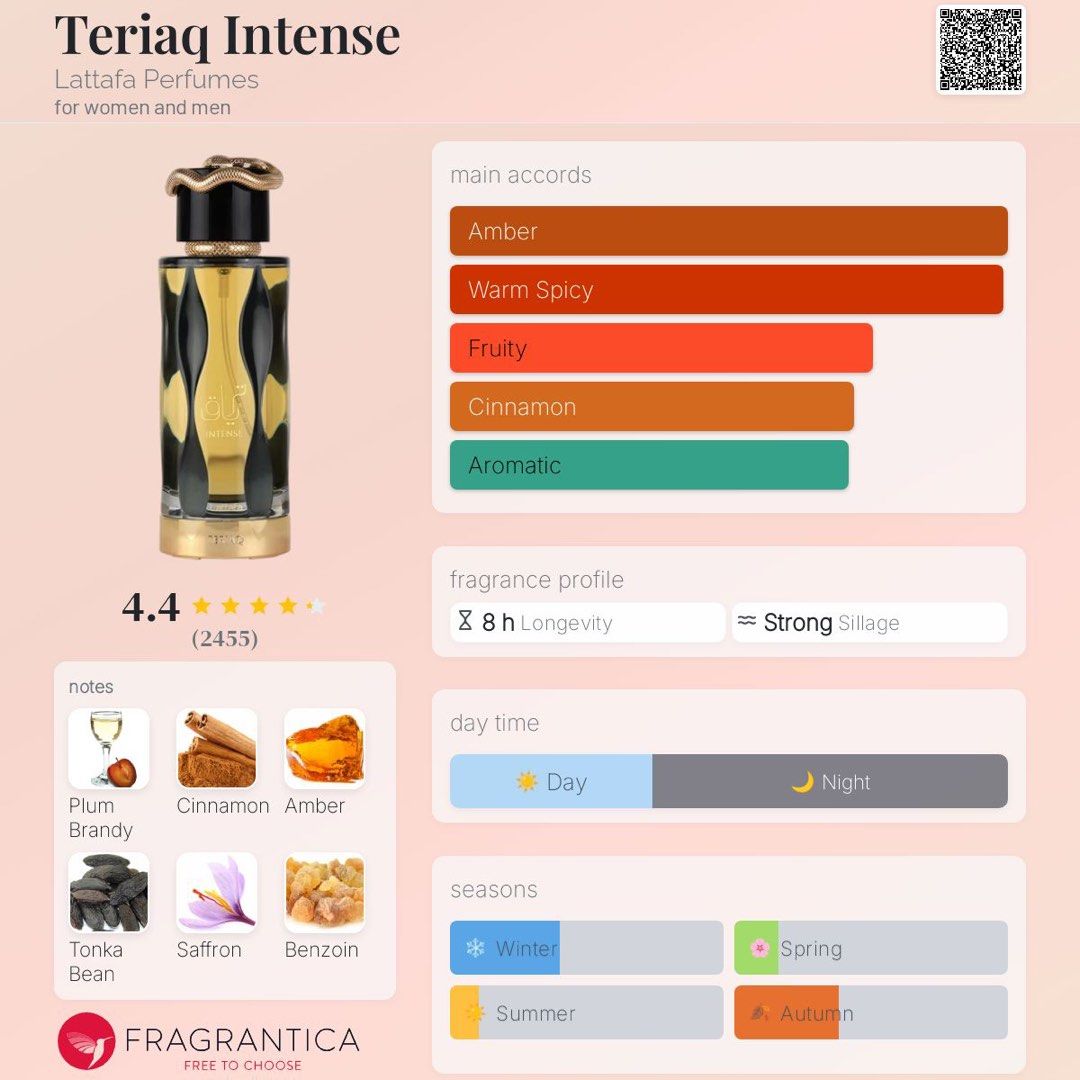 Lattafa Teriaq Intense Eau de Parfum, Beauty & Personal Care, Fragrance ...