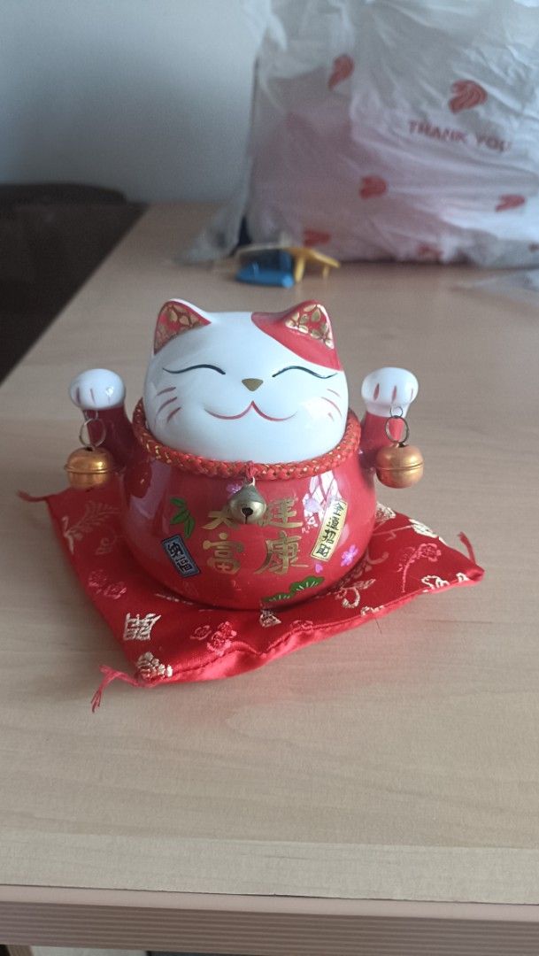 Lucky Cat Figurine - Red and White, Hobbies & Toys, Toys & Games on ...