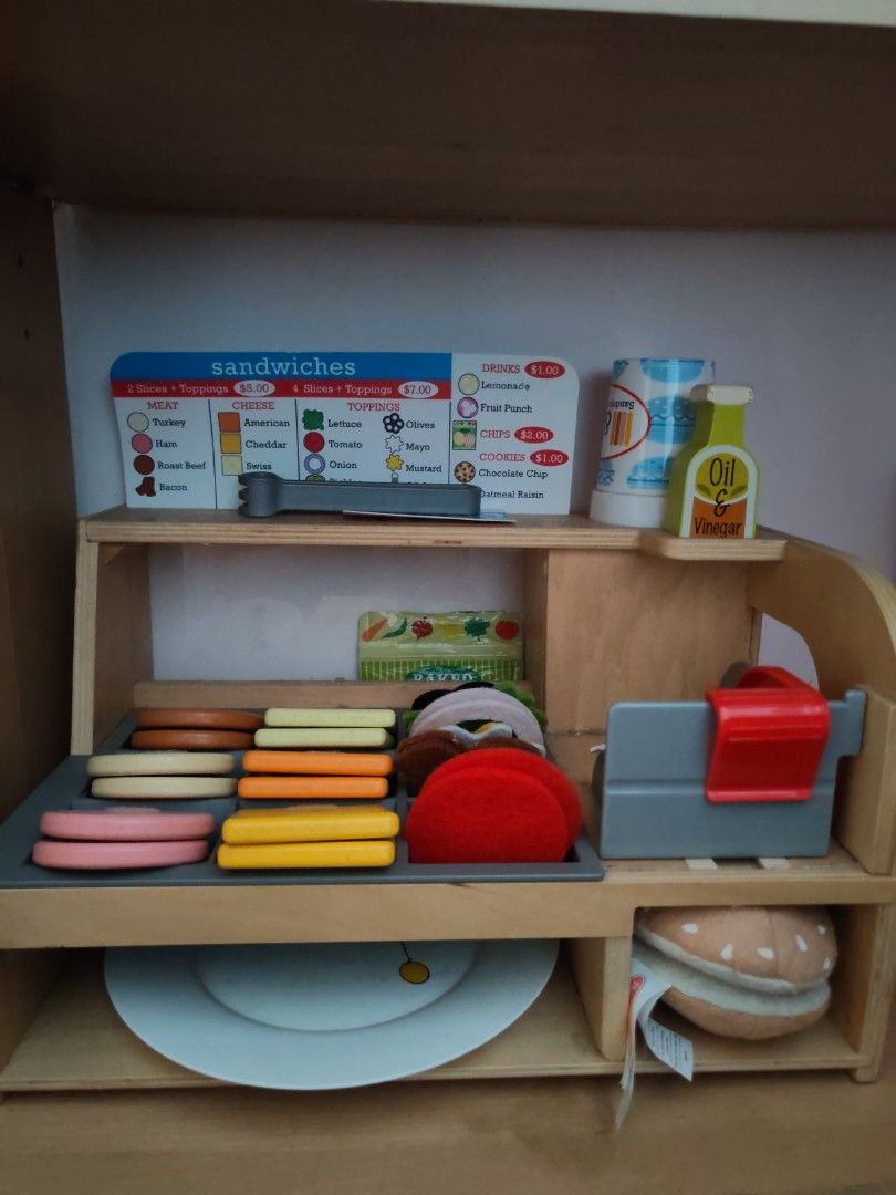 Melissa & Doug Wooden Slice & Stack Sandwich Counter Pretend Play Set ...