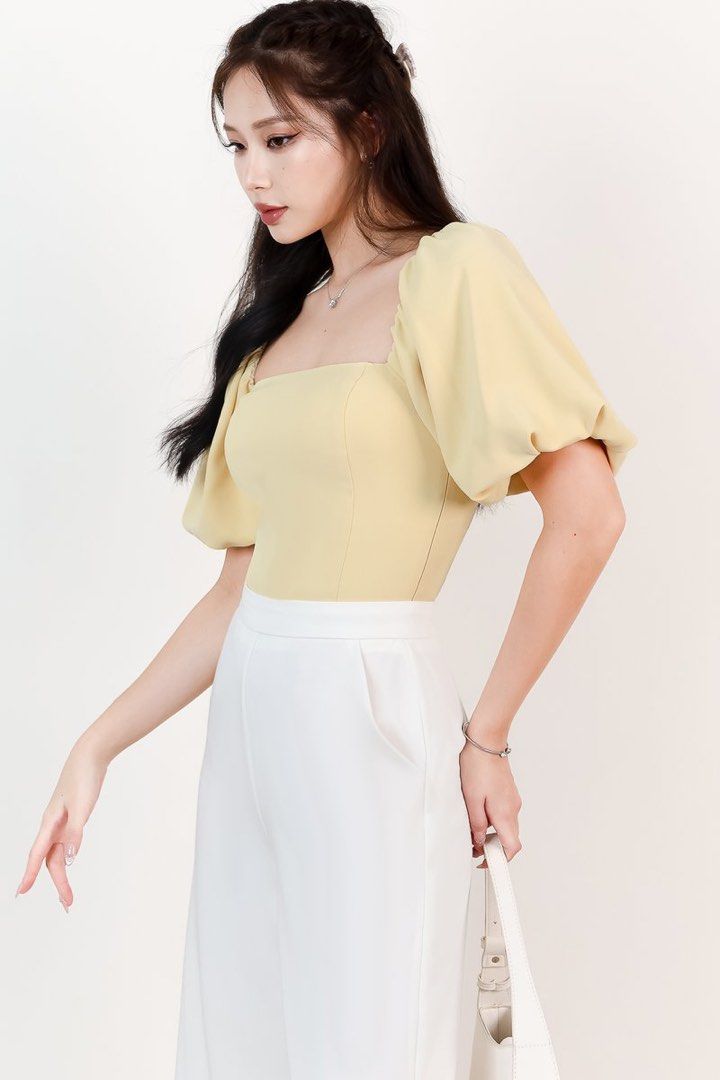 Pierre Puffy Top V3 in Yellow, Women's Fashion, Tops, Blouses on Carousell