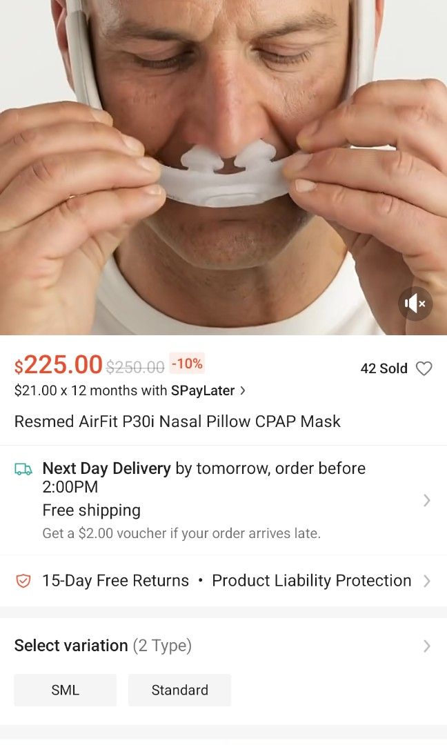 Resmed CPAP AirFit P30 P30i Nasal Pillow Mask Standard Starter Pack ...