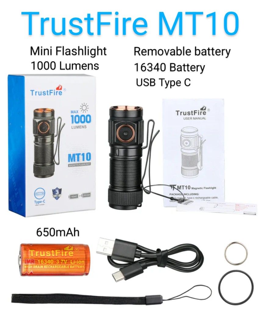 TrustFire MT10 Mini Budget Flashlight - 1000 Lumens, Sports Equipment ...
