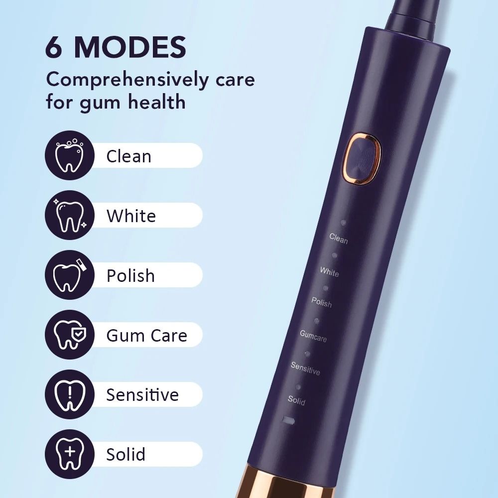 Ultrasonic Electric Toothbrush for Adults USB Rechargeable 5 Modes with ...