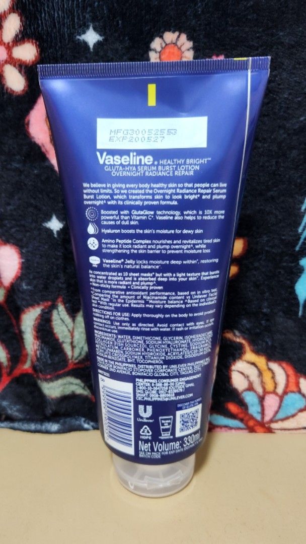 VASELINE Gluta-Hya Overnight Radiance Repair Lotion 330ml, Beauty ...