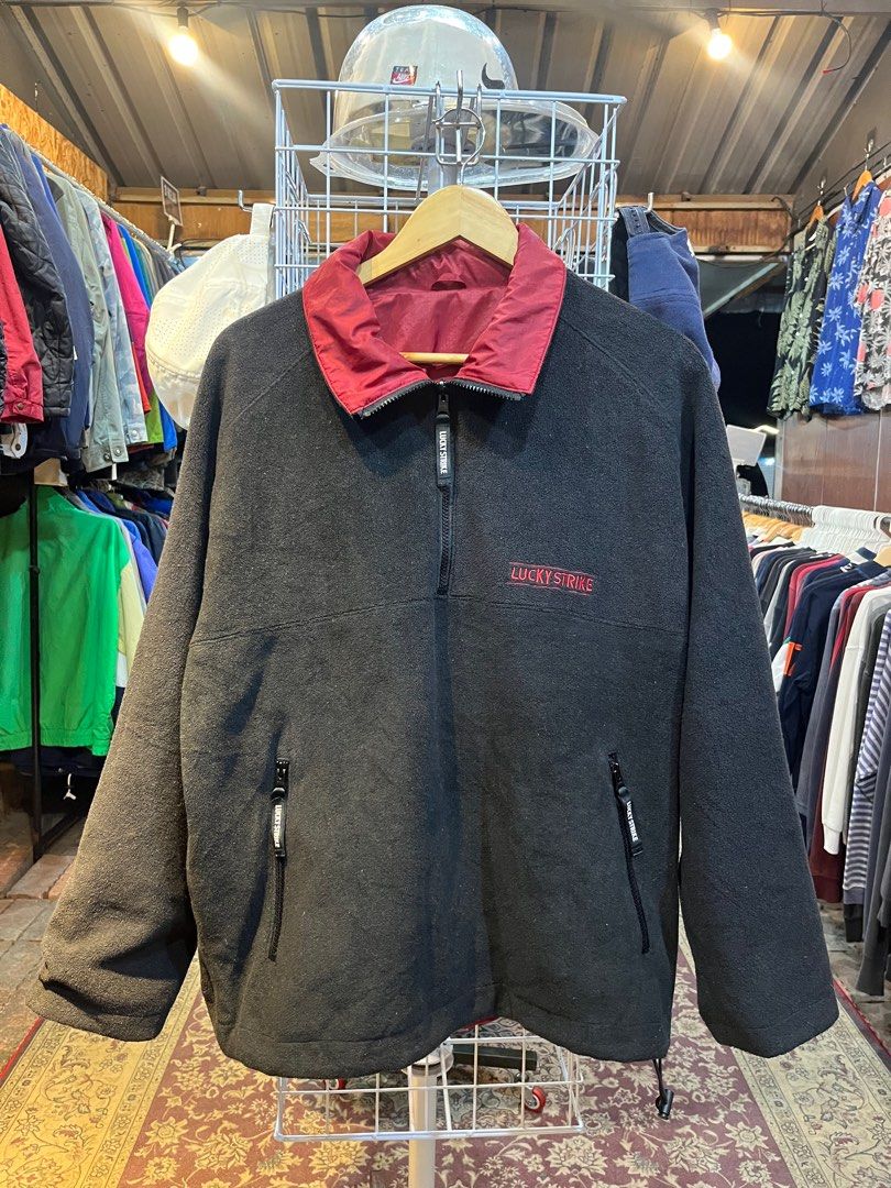 vintage Lucky Strike reversible half-zip fleece jacket, Men's Fashion ...
