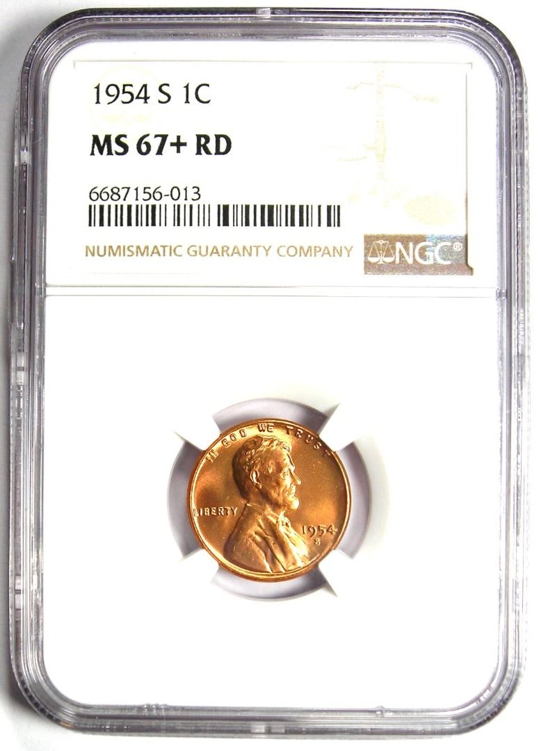 1954-S Lincoln Wheat Cent Penny 1C MS67+ RD Plus Grade, Hobbies & Toys ...