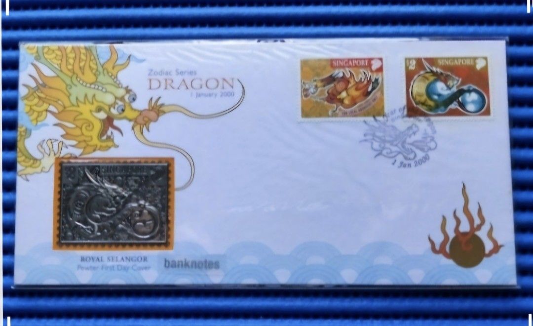 2000 Royal Selangor Pewter Dragon Stamp & Singapore Lunar Dragon Zodiac ...