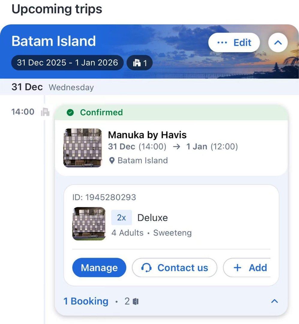 2 Deluxe Tickets for Batam Hotel for 31 Dec 2025 till 1st Jan, Tickets ...