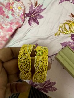 Gold Bangles with Ruby and Emerald Accents, Women's Fashion, Jewelry ...