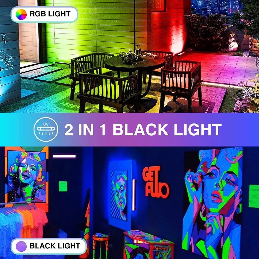 48W RGB+UV Lightbar, IP66 Waterproof Black Light with Remote Control ...