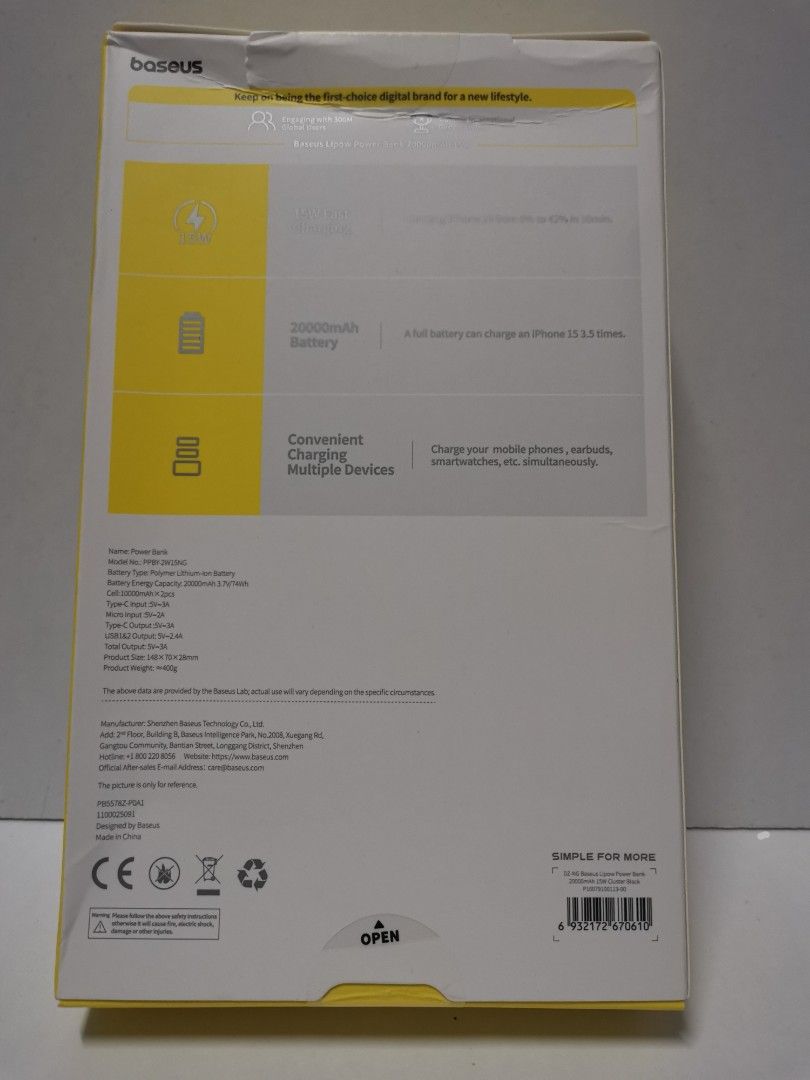 Baseus Lipow 20000mAh powerbank, Mobile Phones & Gadgets, Mobile ...