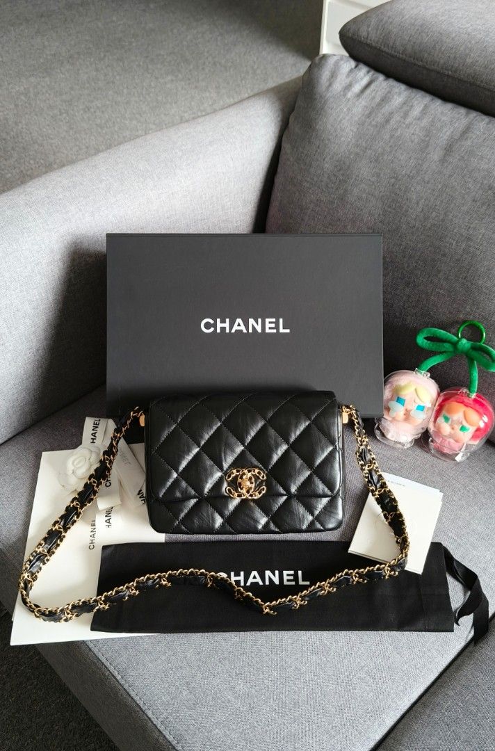 Chanel 23k C19 Small Black Crumpled Calf Gold Hardware Crossbody Bag ...