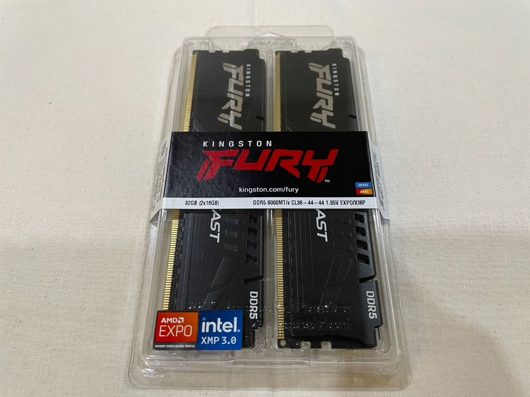 全新｜DDR5｜6000｜32G(16GX2)｜金士頓Kingston｜Fury Beast｜黑色｜無光｜CL36, 電腦及科技產品, 電腦 ...