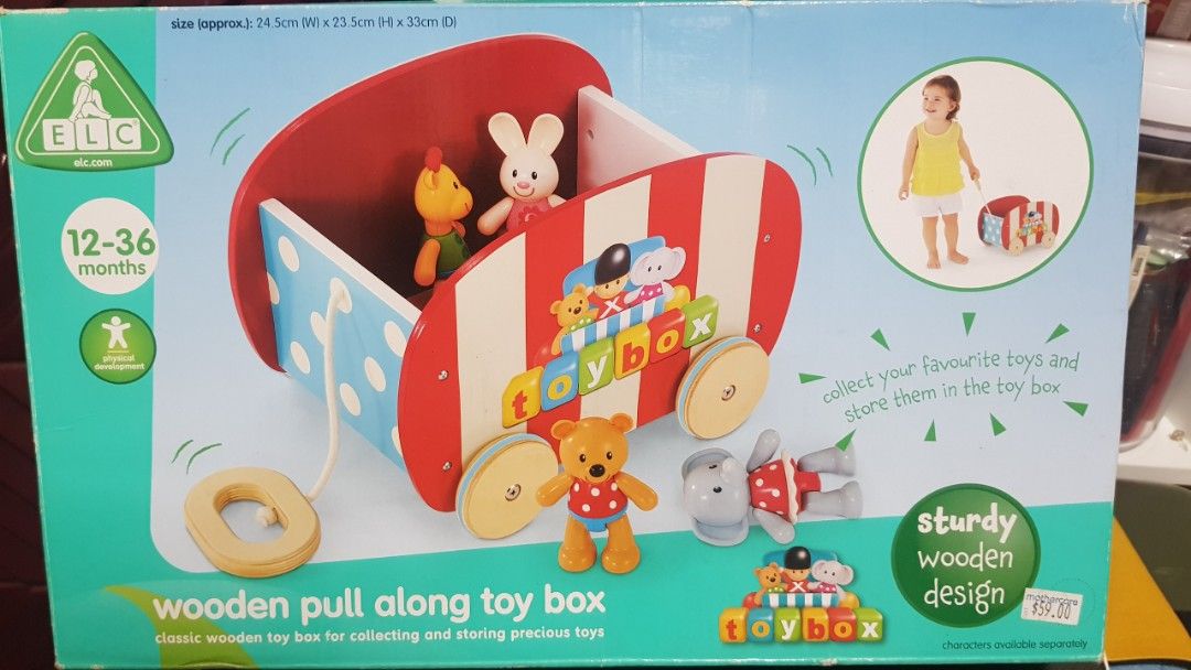 ELC wooden pull along toy box . Can use for storing toys, Babies & Kids ...