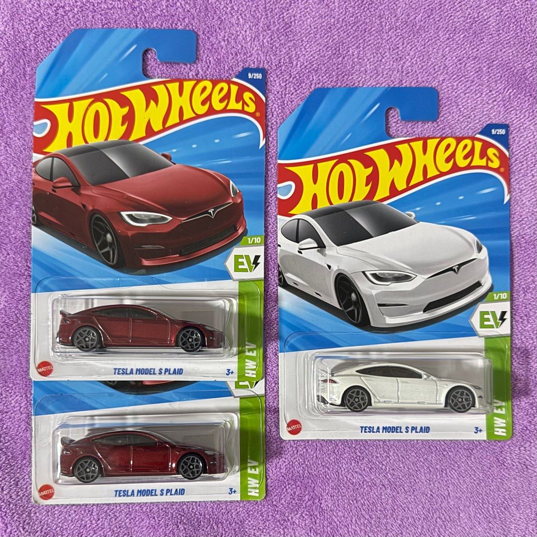 Hot Wheels Tesla Model S Plaid Red White not matchbox tomica majorette ...