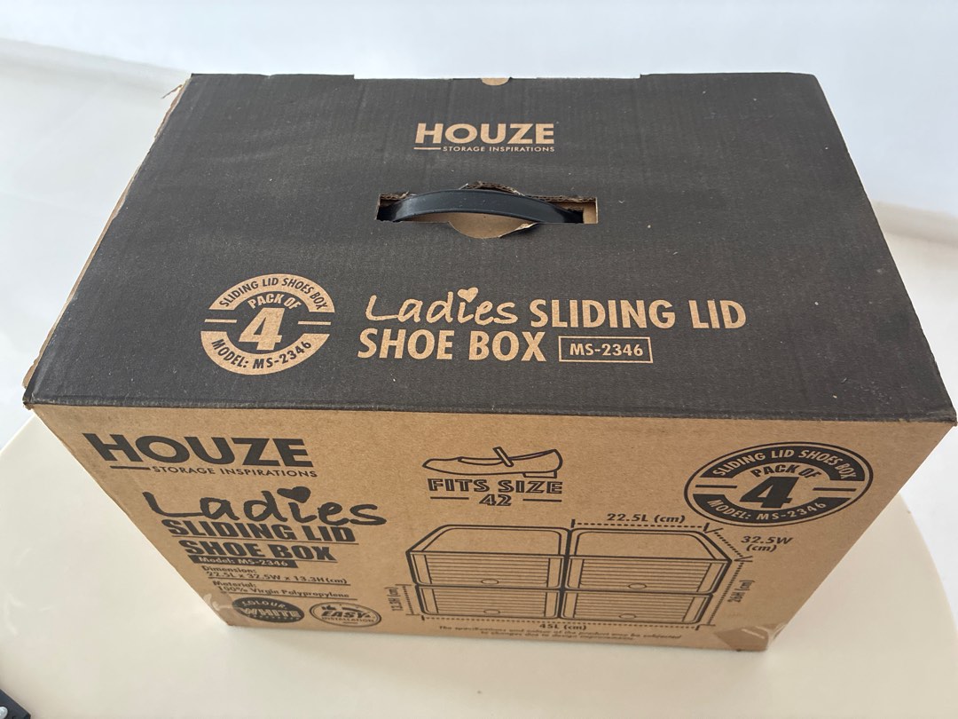 Houze Ladies Sliding Lid Shoe Box (Pack of 4), Furniture & Home Living ...