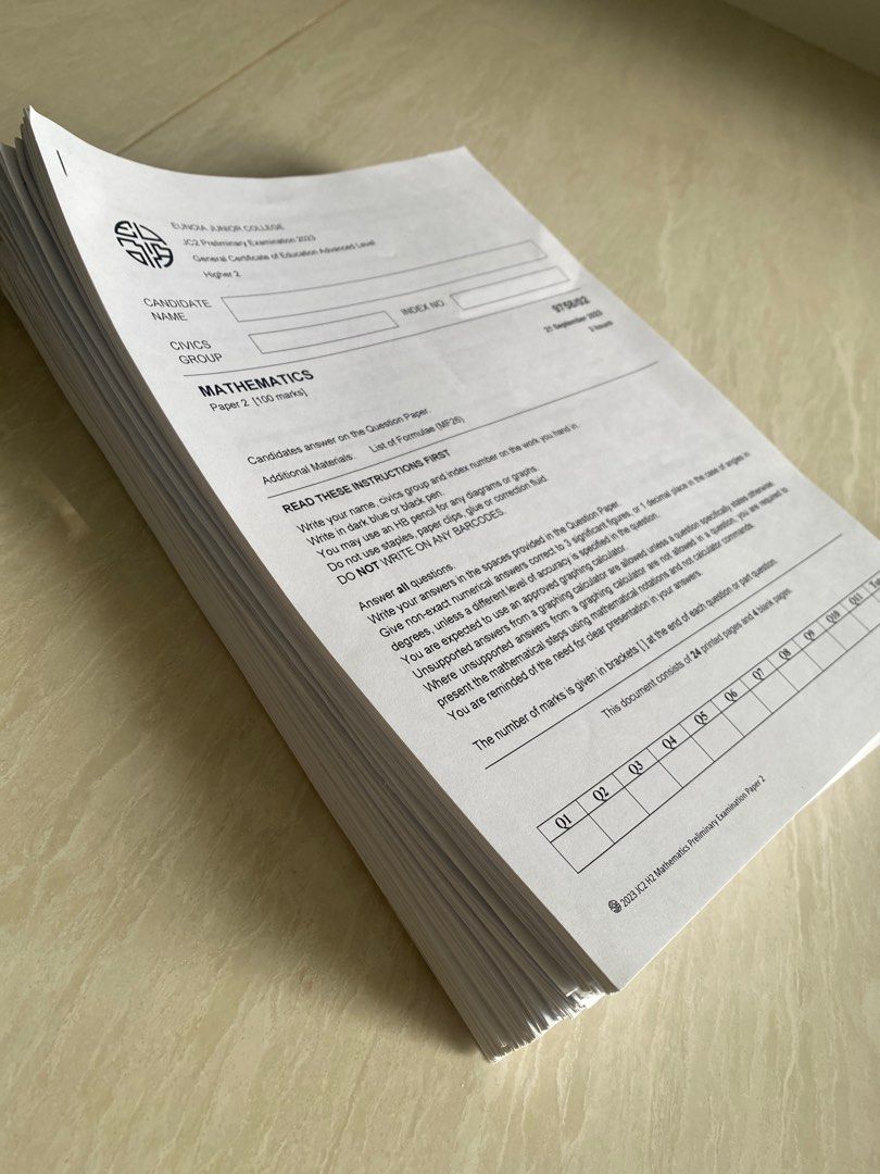 JC1 and JC2 Past Year Maths exam paper, Hobbies & Toys, Books ...