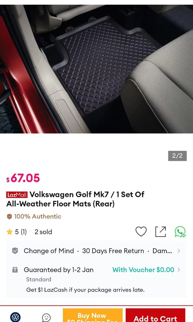 Original Volkswagen Golf Mk7 / 1 Set Of All-Weather Floor Mats (Front ...