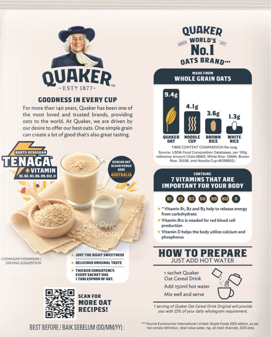 Quaker Oats - 3 in 1 Original oat cereal drink, Food & Drinks ...