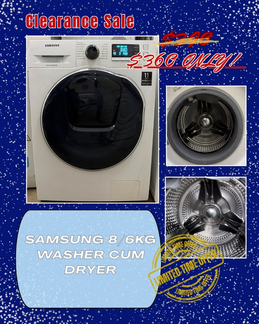 SAMSUNG 8/6KG WASHER CUM DRYER | Washing machine | Dryers | 2 in 1, TV ...