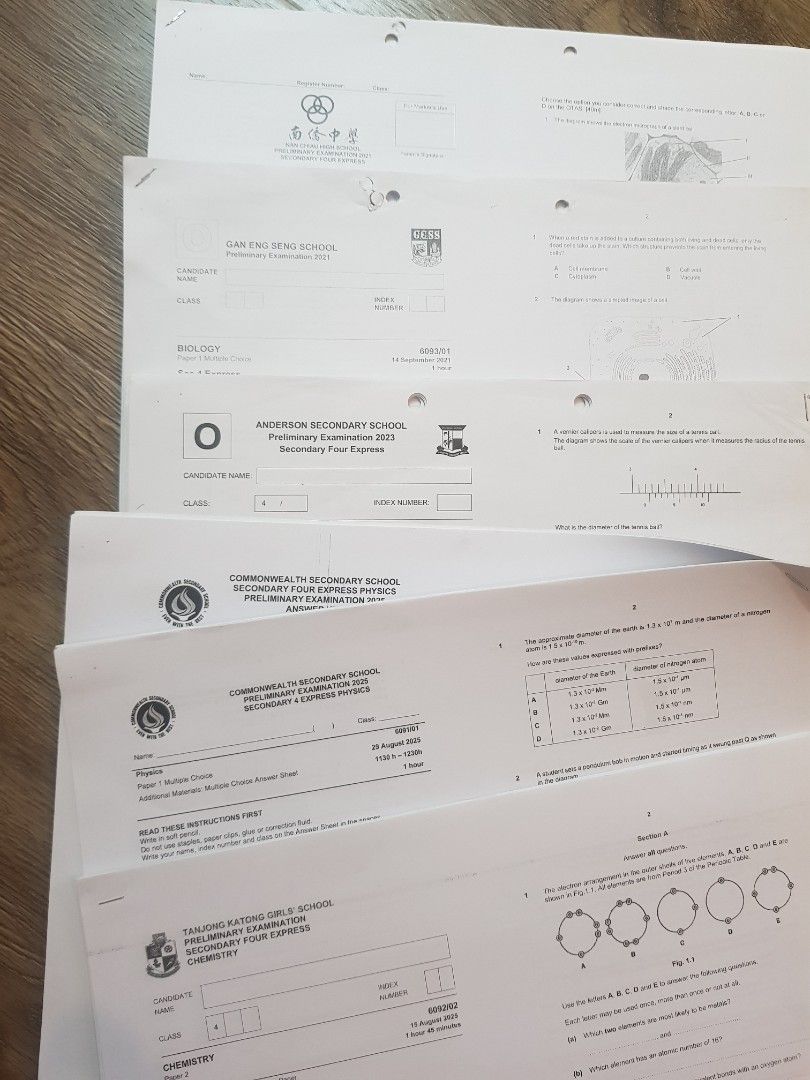 Secondary School prelims Papers - Biology, Chemistry, Physics, Hobbies ...