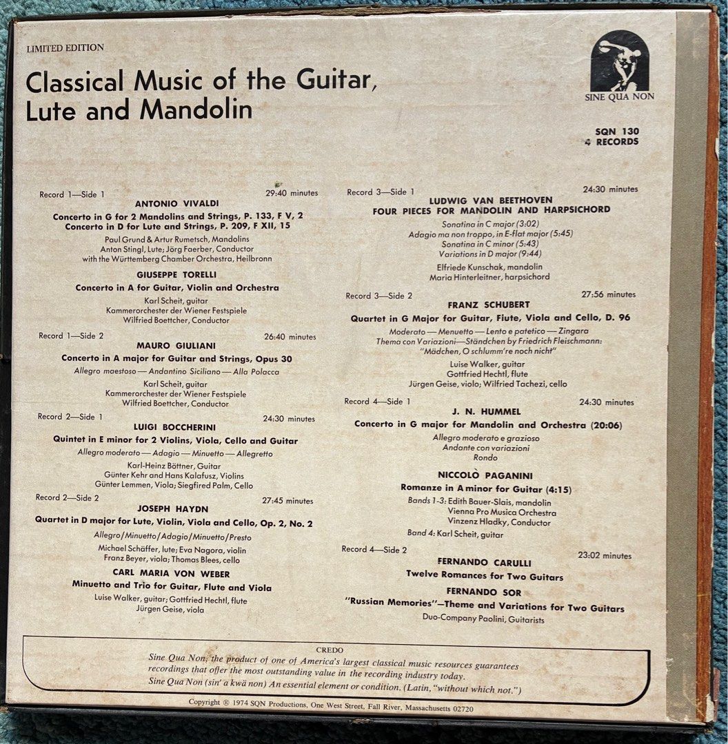 Sine Qua Non Classical Music of Guitar, Lute & Mandolin, Hobbies & Toys ...