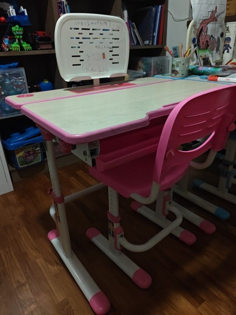 Adjustable Kids Study Table and Chair Set - Pink, Furniture & Home ...