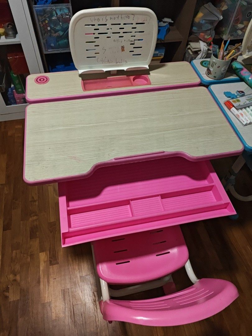 Adjustable Kids Study Table and Chair Set - Pink, Furniture & Home ...