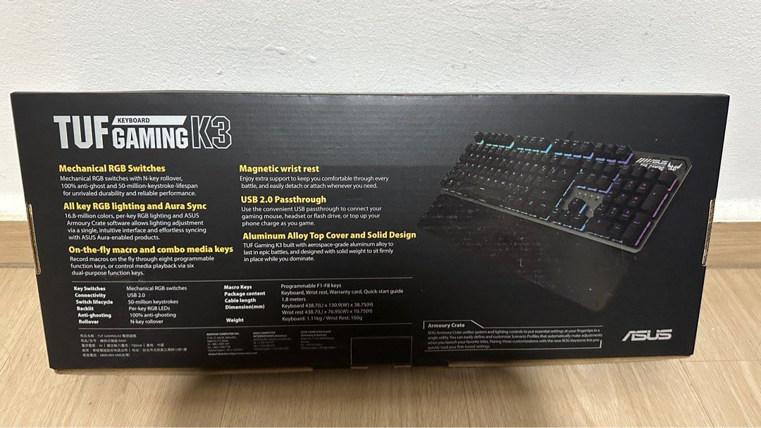 ASUS TUF Gaming K3 Mechanical RGB Keyboard, Computers & Tech, Parts ...