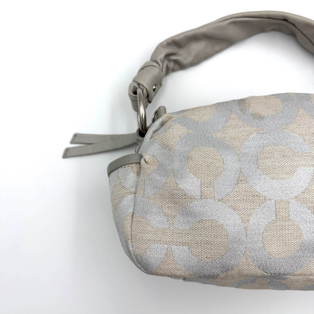 Coach Signature Parker Op Art Shoulder Bag Metallic Silver, Luxury ...