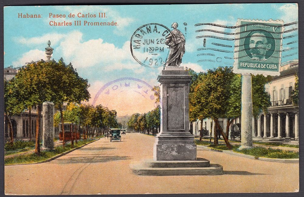 Cuba 1922 PPC (Charles III Promenade) to Costa Rica. Habana Machine ...