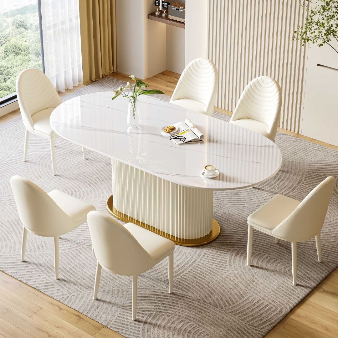 Dining Table Light Luxury Dining Table Home Oval Dining Table(Free ...