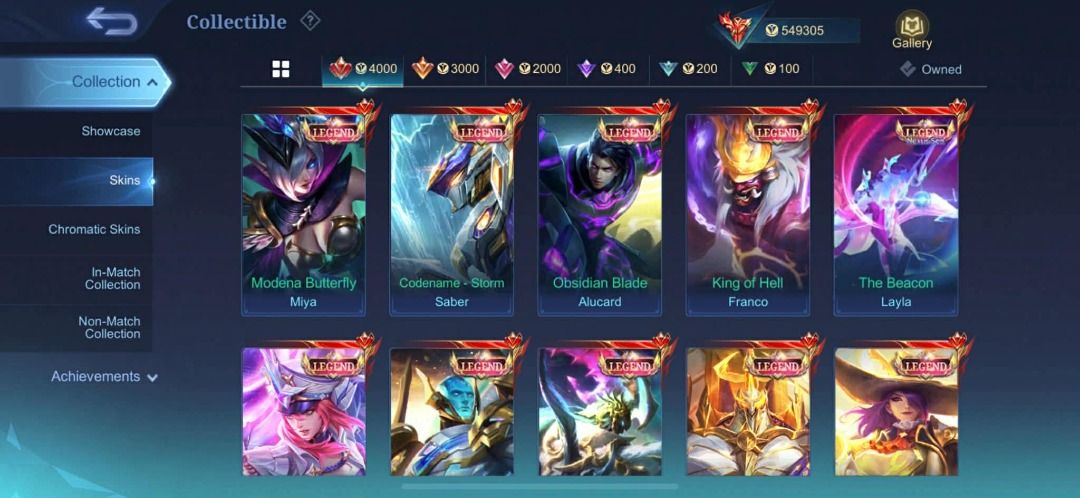 For sale mobile legends account 860 skin max legend skin top 7000 world ...
