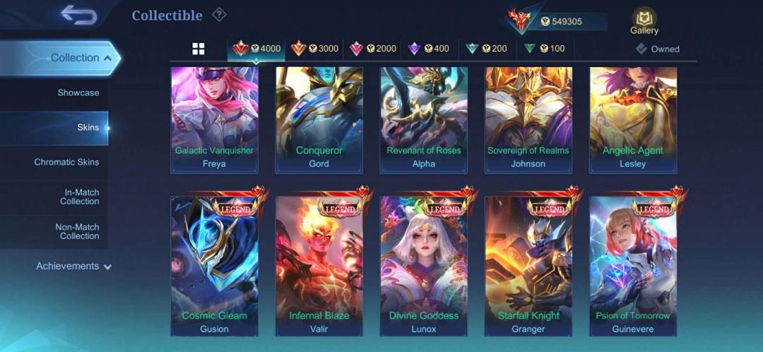 For sale mobile legends account 860 skin max legend skin top 7000 world ...