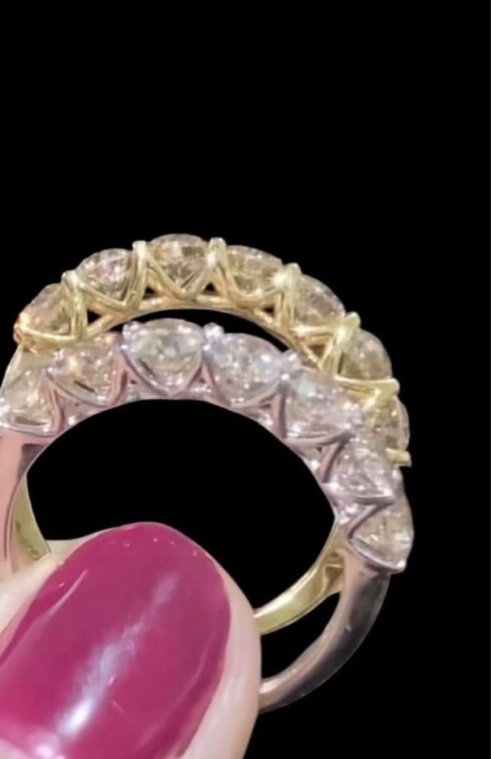 K18 7 Stone Diamond Ring Japan Gold, Women's Fashion, Jewelry ...