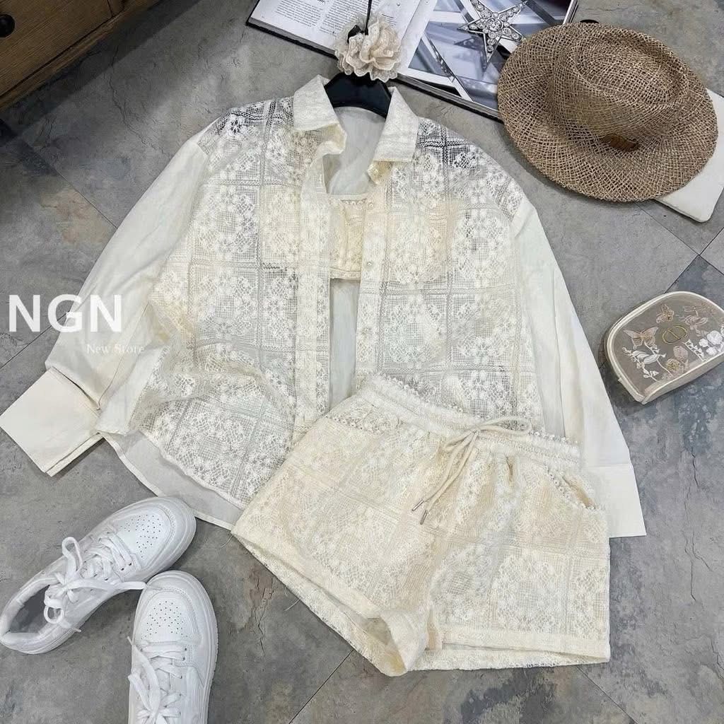 KEN Studio Lace 3-Piece Outfit - Cream, Women's Fashion, Dresses & Sets ...