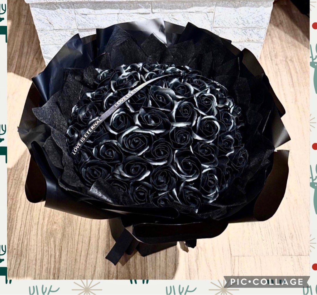 🖤Mysterious Black Rose🖤52 pcs bouquet of handmade real soap roses that ...