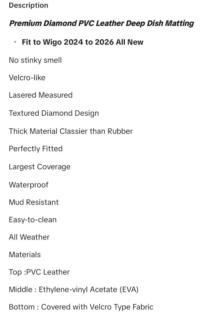 Premium Diamond Deep Dish Matting for Toyota Wigo 2024 2025 2026 All ...