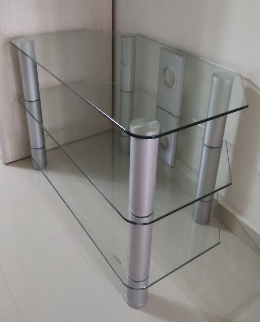 Solid Metal Glass Table Rack Shelve Console, Furniture & Home Living ...