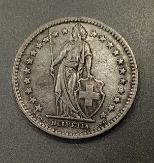 0.8055oz ASW AT SPOT antique silver 2 francs Switzerland and Belgium ...