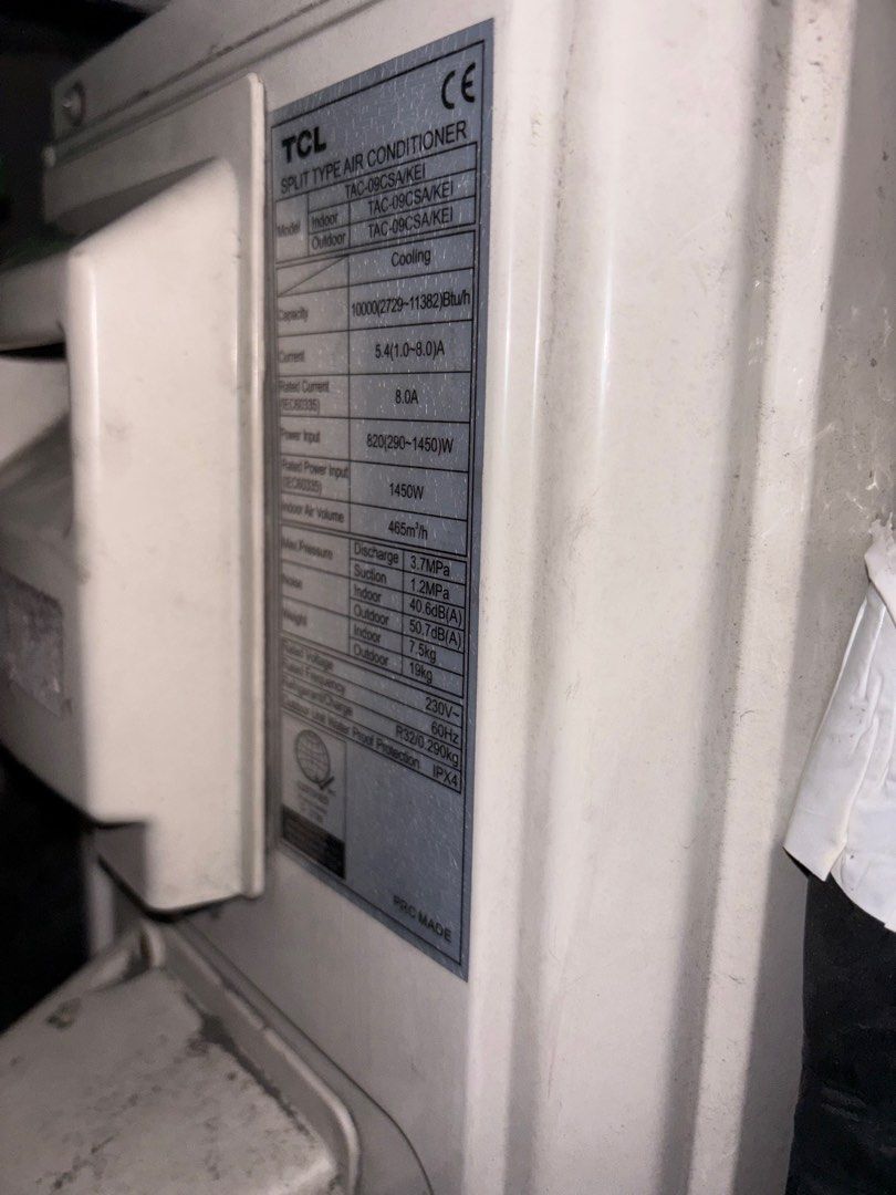 TCL Split Type Air Conditioner TAC-09CSA/KE1, TV & Home Appliances, Air ...