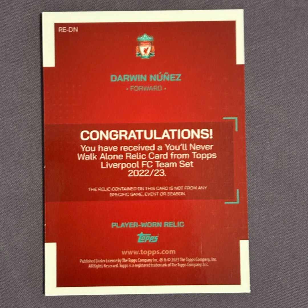 Topps Liverpool FC Darwin Nunez Relic Card, Hobbies & Toys, Toys ...