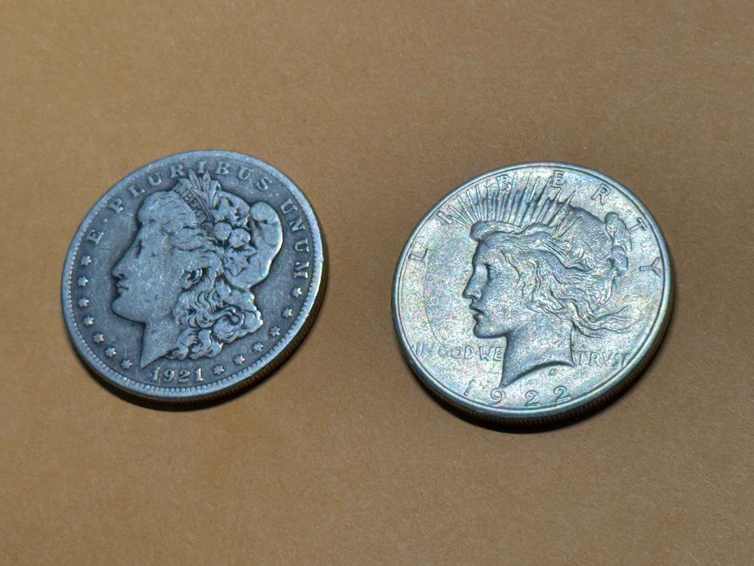 1921 Morgan Dollar Coin & 1922 Peace Dollar Coin [90% Silver] $78/pc ...