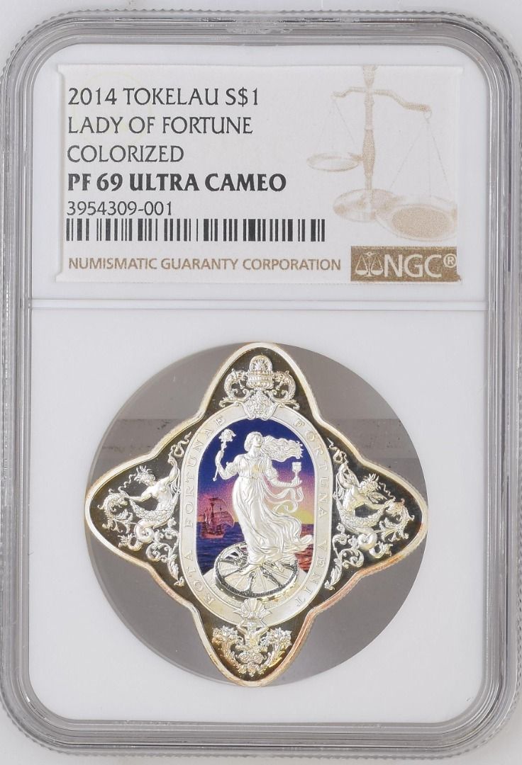 1 oz .999 fine silver coin 2014 TOKELAU LADY OF FORTUNE COLORIZED S$1 ...