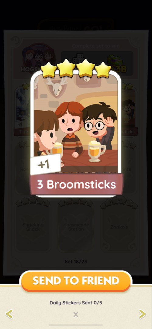 3 Broomsticks🤎 monopoly go sticker card 4 star, Hobbies & Toys, Toys ...