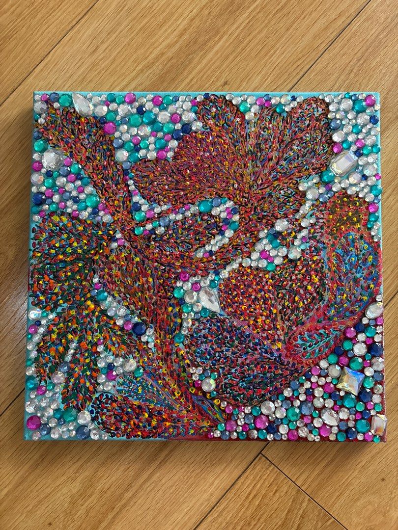 Abstract Embellished Canvas Art, Hobbies & Toys, Art & Prints on Carousell
