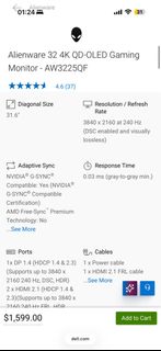 Alienware 34 Curved QD OLED Curved Gaming Monitor AW3423DWF, Computers ...