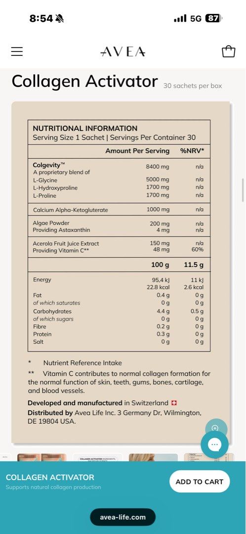 AVEA Collagen Activator - Raspberry Mint Flavour, Health & Nutrition ...